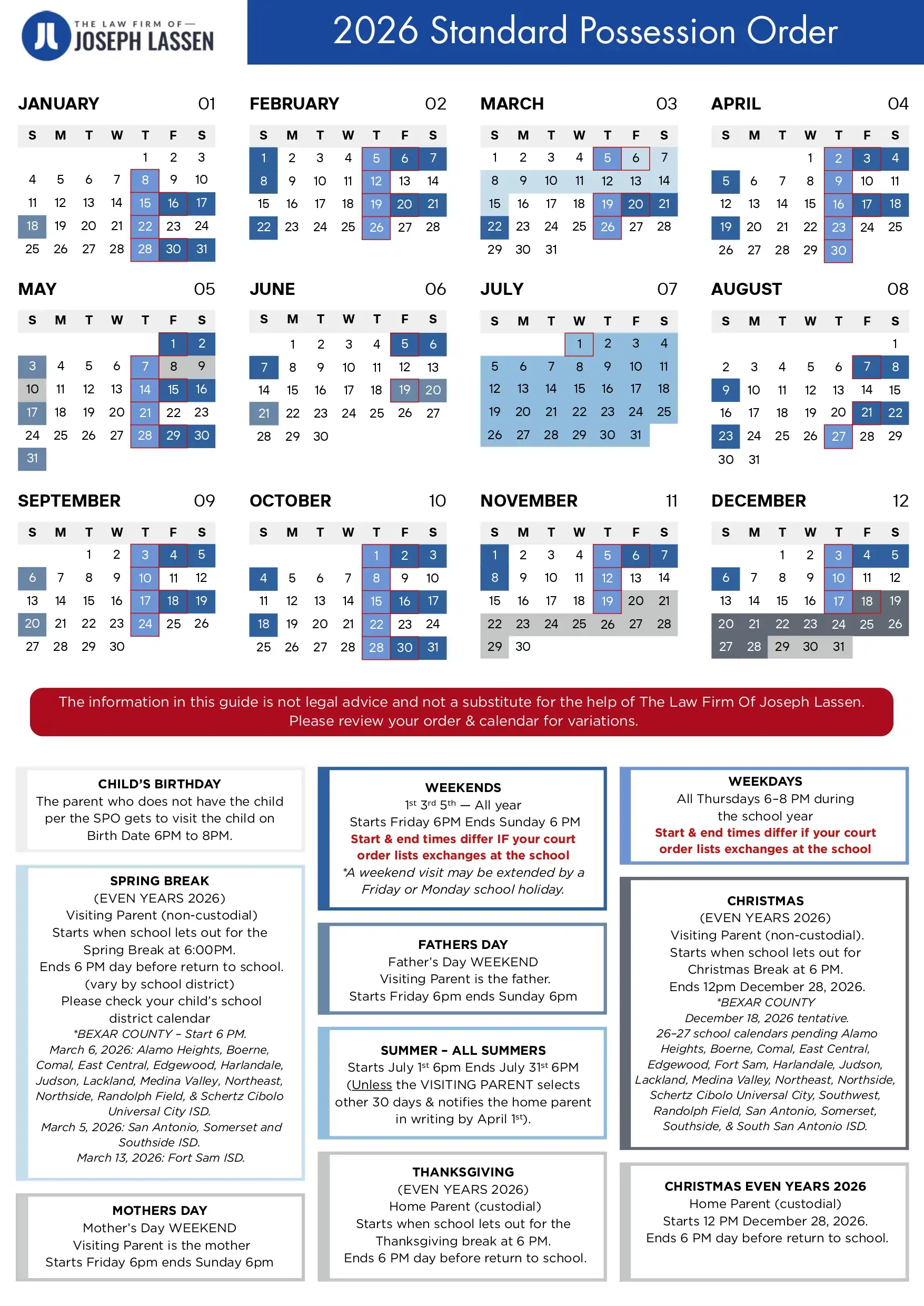 Standard Possession Order Calendar - Joe Lassen